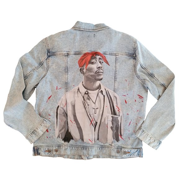 Prickly Blair Art | Jackets & Coats | Hand Painted Tupac Denim Jacket ...